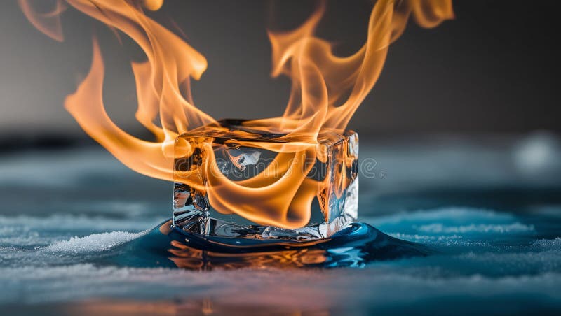 Conceptual Photograph of an Ice Cube Engulfed in Flames, Symbolizing ...
