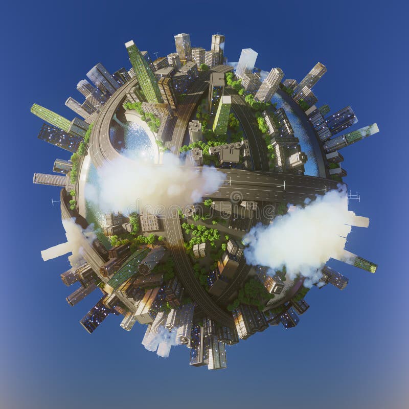 Conceptual Planet City 3d Rendering Stock Illustration - Illustration ...