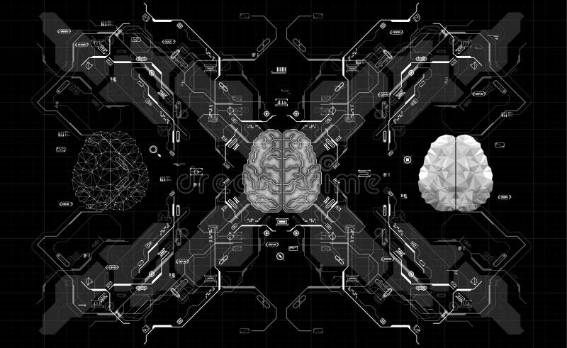 Conceptual Polygonal Brain with HUD Elements. Background with ... Conceptual Polygonal Brain with HUD Elements. Background with ...