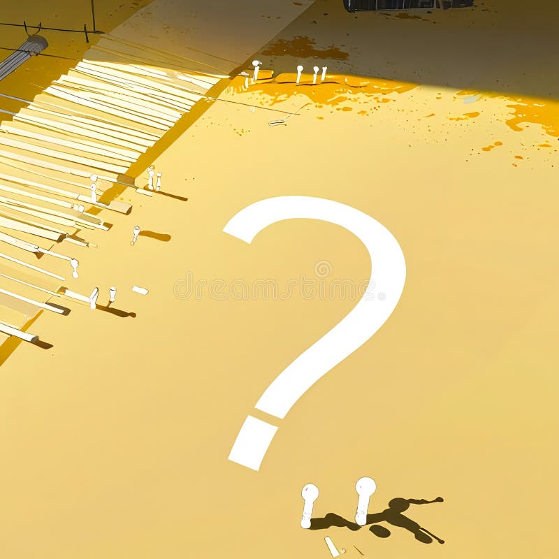 Conceptual Question Mark with Miniature Figures on Yellow Surface Stock ...