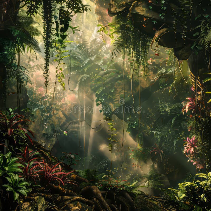 Conceptual Rainforest with Creative Elements. Stock Illustration ...