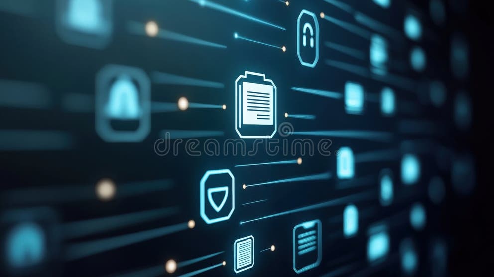 Conceptual Regulatory Compliance. Layered Document Icons and Digital ...