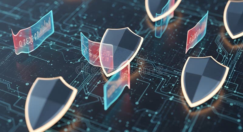 Cybersecurity Shields Protecting Data on a Digital Circuit Board ...