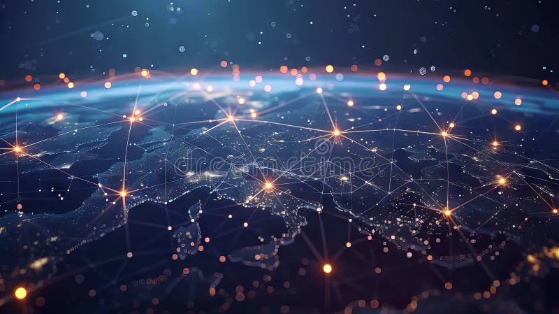 Conceptual Rendering Of A Global Ai Network Connecting Smart Devices Stock Illustration