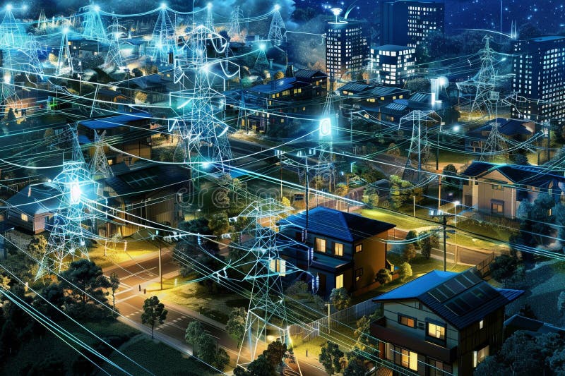A Conceptual Rendering of a Smart Grid System Stock Illustration - Illustration of skyline ...