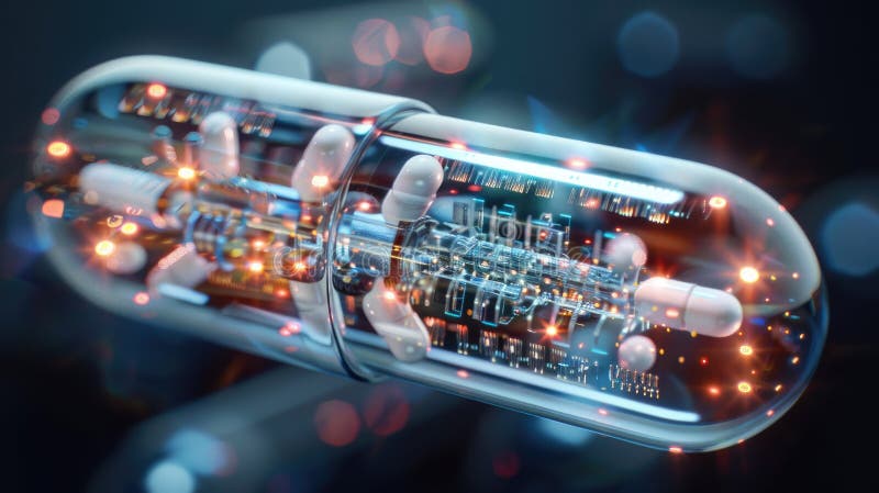 AI-Enhanced Pill Concept with Futuristic Technology Inside. Stock Image ...