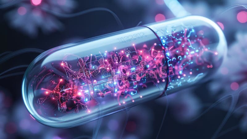 AI-Enhanced Pill Concept with Futuristic Technology Inside. Stock Photo ...