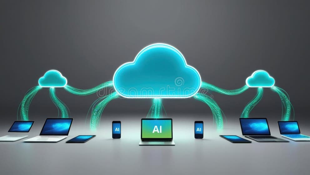 Conceptual Representation of AI Powered Cloud System with Glowing Data ...