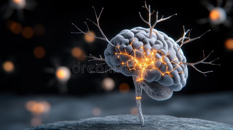 A Conceptual Representation of a Brain with Glowing Connections in a ...