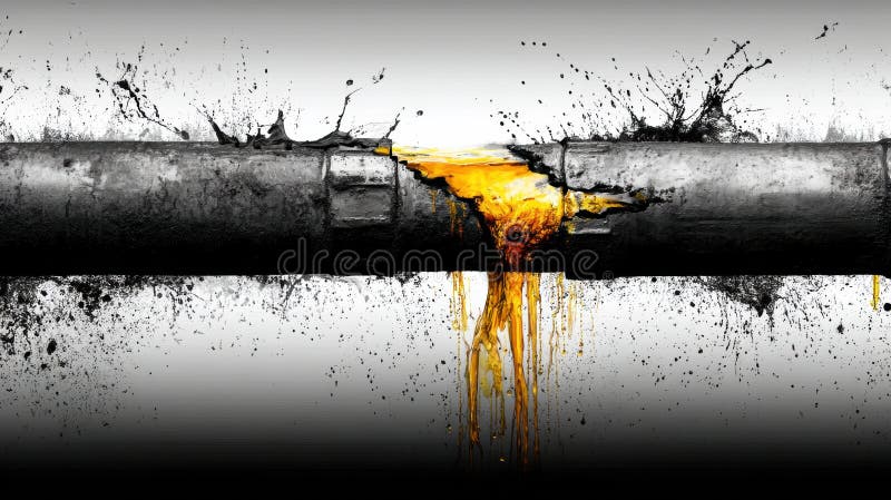 Conceptual Representation of a Broken Oil Pipe with Dramatic Leakage and Splatter Effects Stock ...