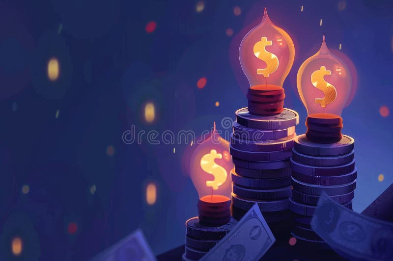 Money Stacks Surrounding Light Bulb. Generative AI Stock Illustration ...