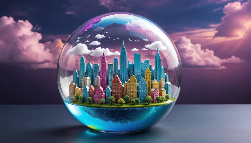 Conceptual Representation of a City or Village Wrapped in a Bubble ...