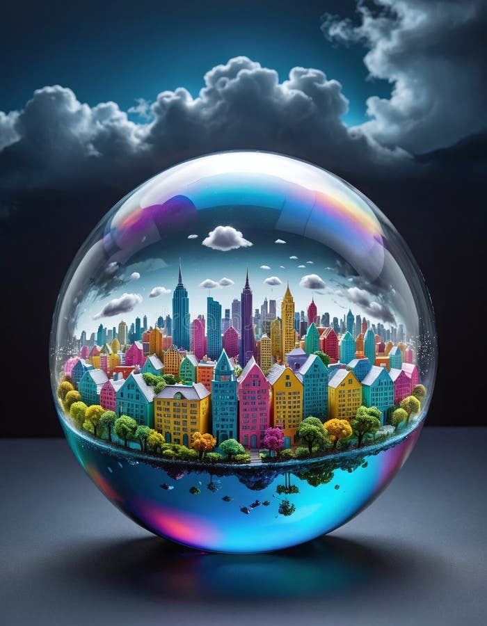 Conceptual Representation of a City or Village Wrapped in a Bubble ...