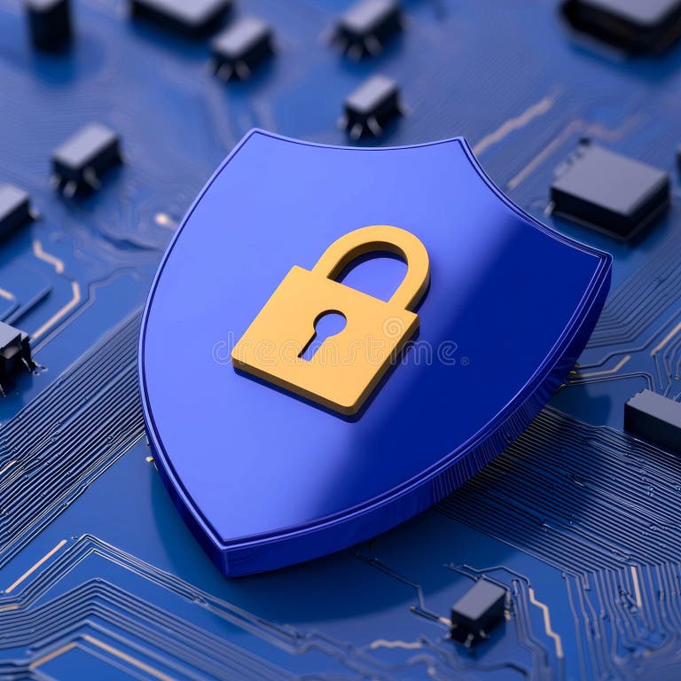 A Conceptual Representation of Cybersecurity Featuring a Digital Lock, Illuminated Circuits, and ...