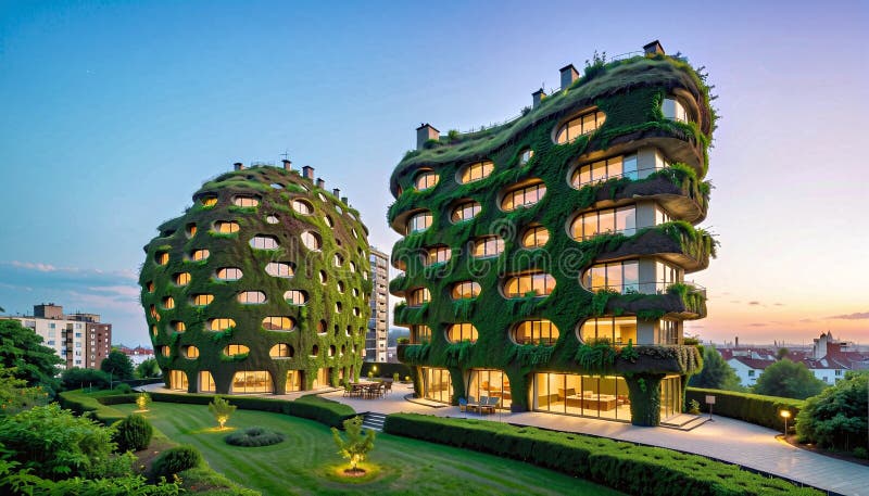 Futuristic Apartment Building with a Planted Facade To Regulate the Temperature and Create Green ...