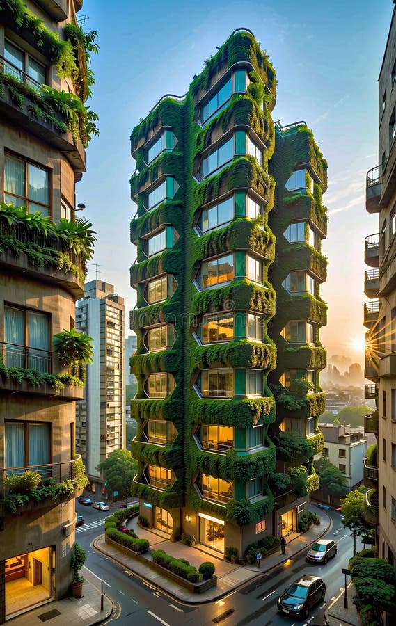 Futuristic Apartment Building with a Planted Facade To Regulate the Temperature and Create Green ...