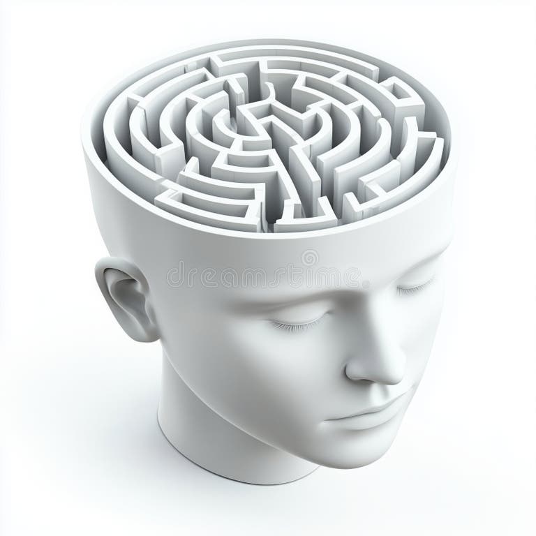 Conceptual Representation of a Maze Inside a Human Head Symbolizing Complex Thought Processes ...