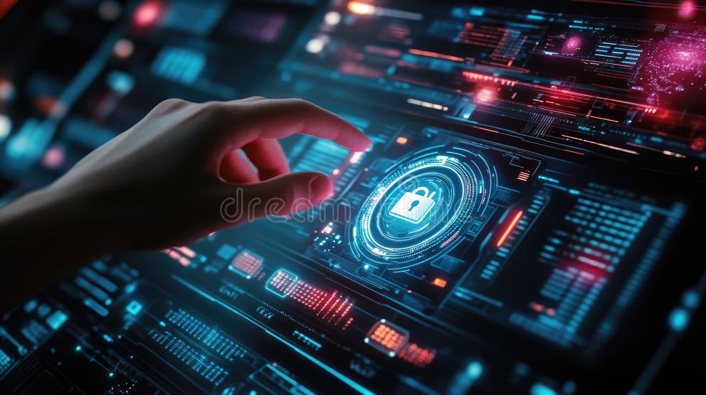 Futuristic Cybersecurity Hand Interacting with Holographic Interface ...