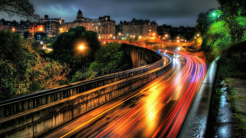 A Conceptual Road with Blue Light Trails, Representing Fast Data ...