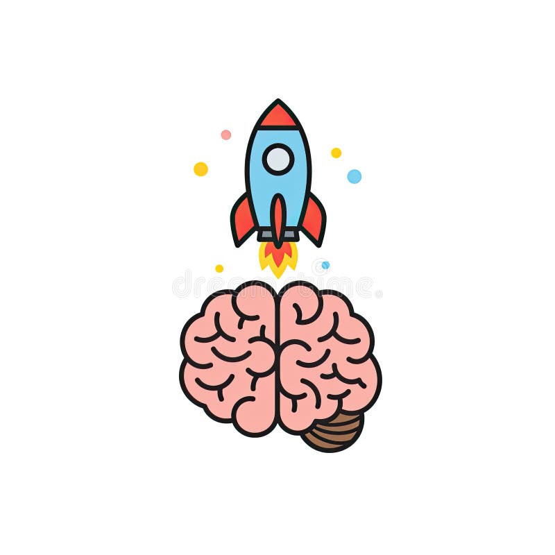 Conceptual Rocket Taking Off from a Human Brain Representing ...