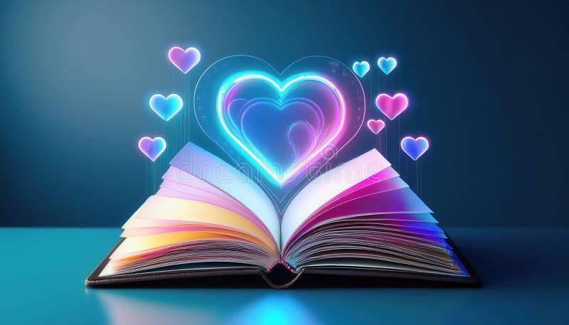 Conceptual Scrapbook with Glowing Hearts and Interactive Pages, Evoking ...
