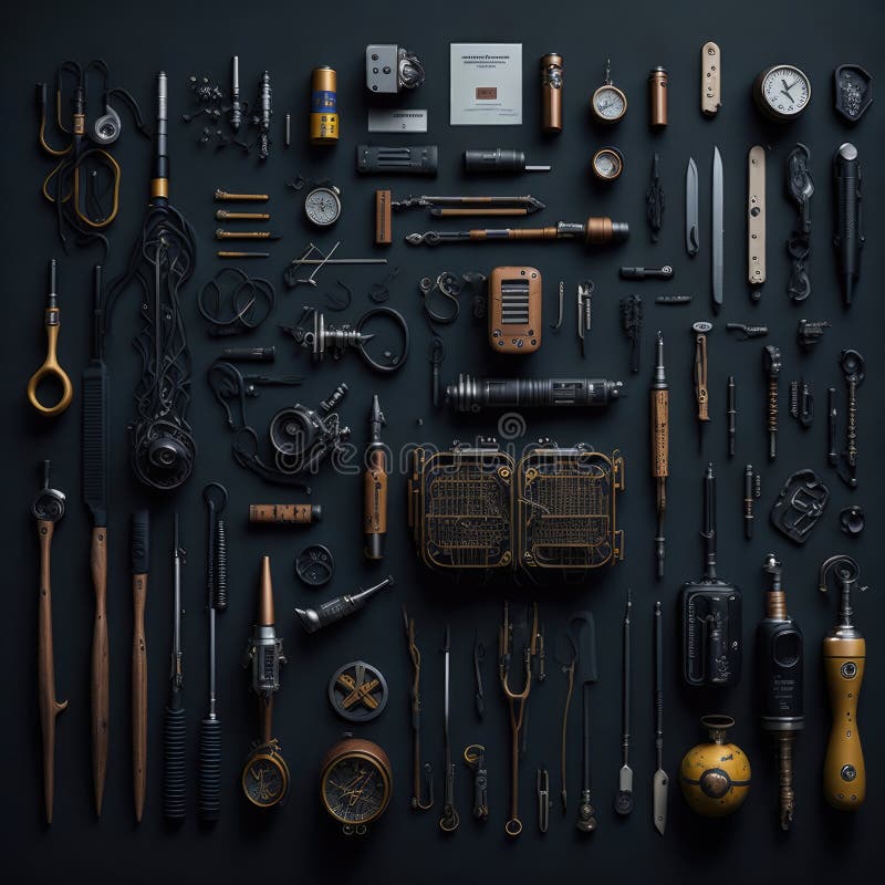 A Conceptual Set of Objects on a Dark Background. Stock Illustration ...