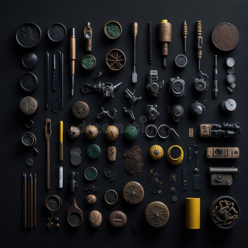 A Conceptual Set of Objects on a Dark Background. Stock Illustration ...