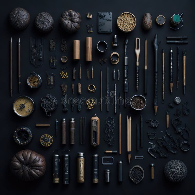 A Conceptual Set of Objects on a Dark Background. Stock Illustration ...