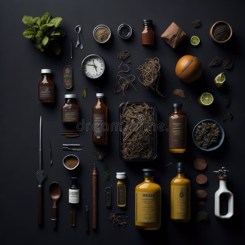 A Conceptual Set of Objects on a Dark Background. Stock Illustration ...