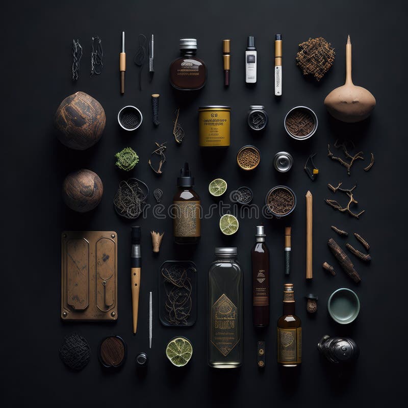 A Conceptual Set of Objects on a Dark Background. Stock Illustration ...
