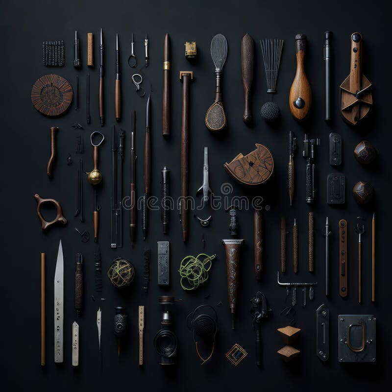 A Conceptual Set of Objects on a Dark Background. Stock Illustration ...