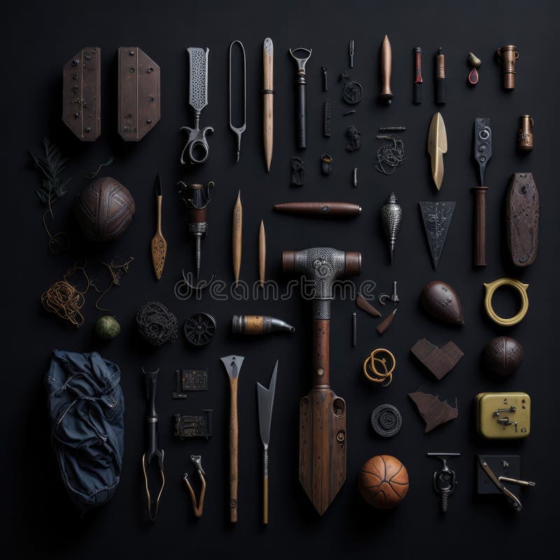 A Conceptual Set of Objects on a Dark Background. Stock Illustration ...