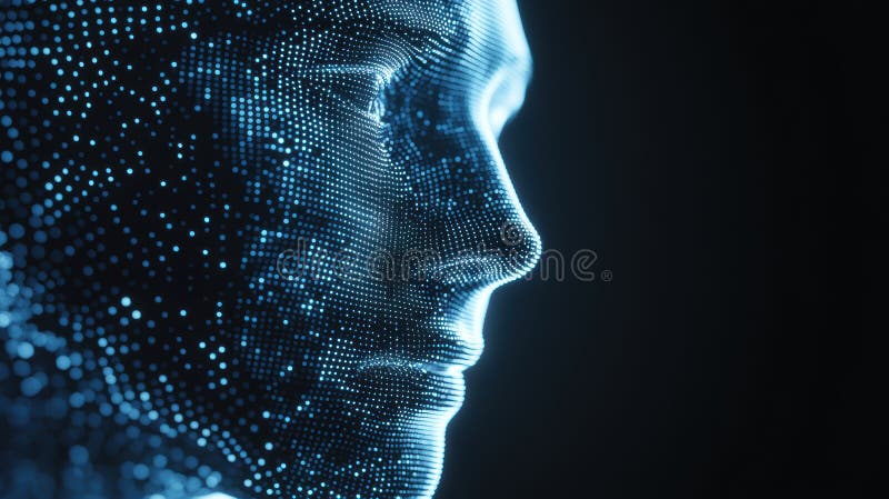 Conceptual Side Profile of a Digital Human Face Composed of Luminous ...