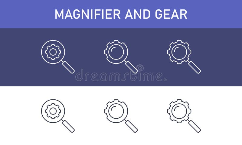 Conceptual Signs of the Magnifier and the Gear. Isolated Vector ...