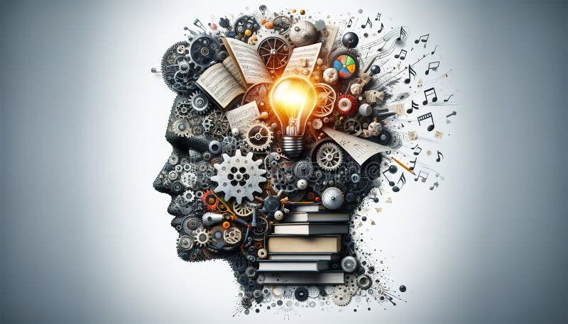 A Conceptual Silhouette of a Human Head Profile Exploding with Gears ...