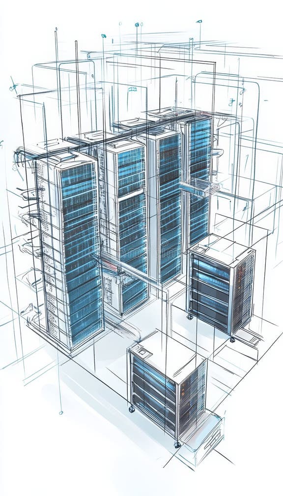 Conceptual Sketch of a Data Center with Organized Servers and Cooling ...