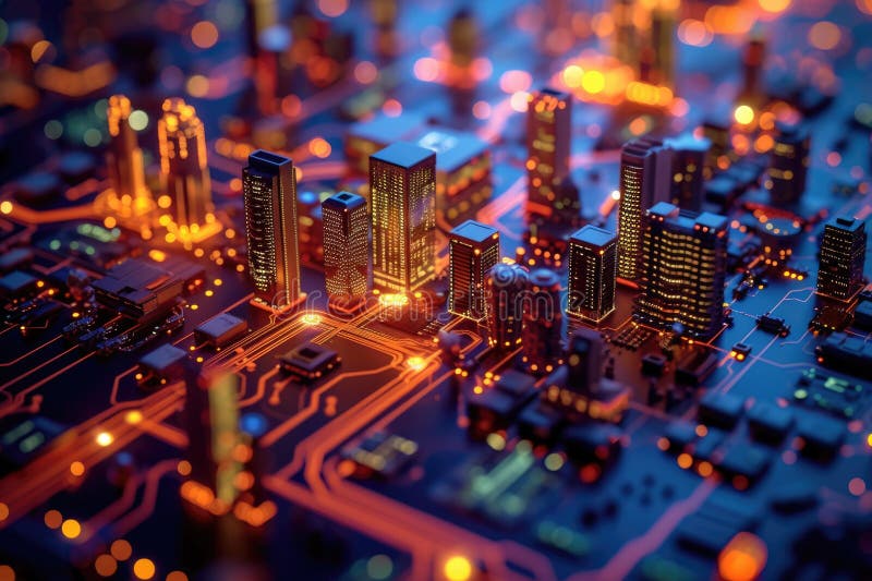 Conceptual Smart City on Digital Circuit Board, AI Concept AIG41 Stock ...