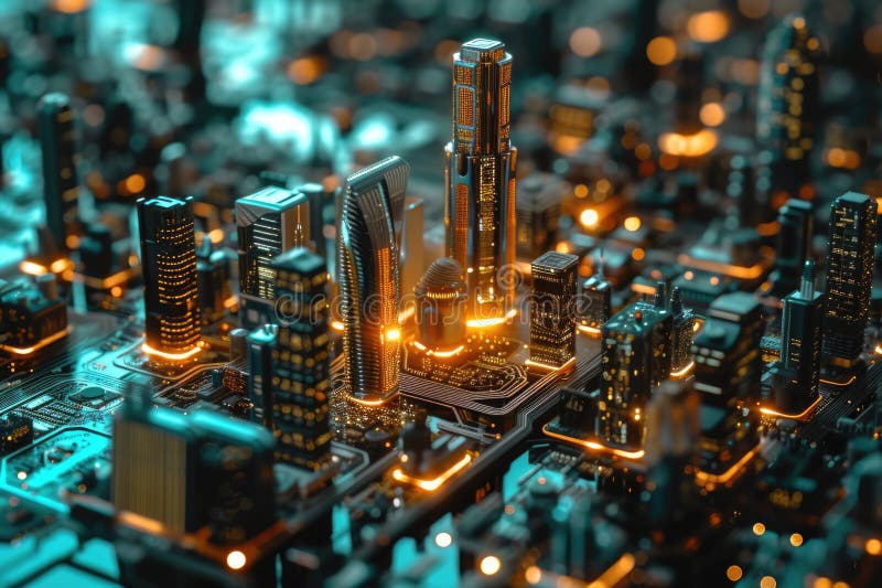 Conceptual Smart City on Digital Circuit Board, AI Concept AIG41 Stock ...