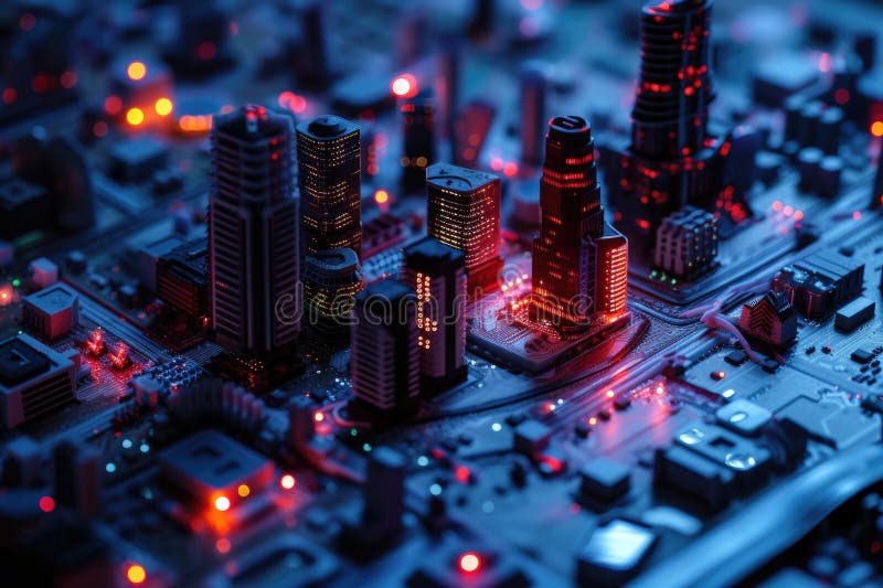 Conceptual Smart City on Digital Circuit Board, AI Concept AIG41 Stock ...
