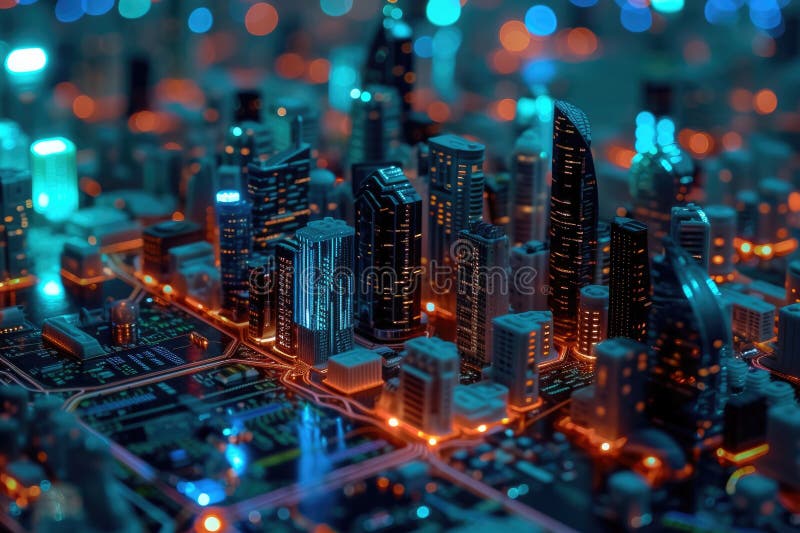 Conceptual Smart City on Digital Circuit Board, AI Concept AIG41 Stock ...