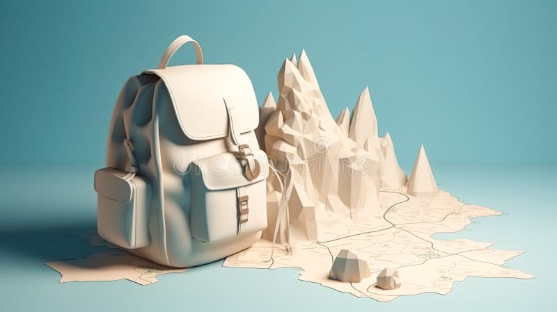 Conceptual Still Life with Backpack and Map, Generative AI. Stock ...