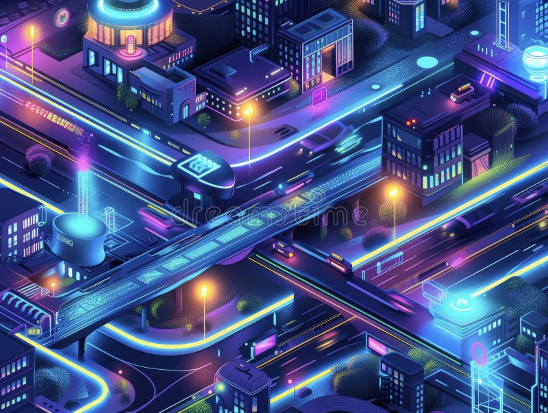 Conceptual Nighttime Smart City Illustration Advanced Digital ...