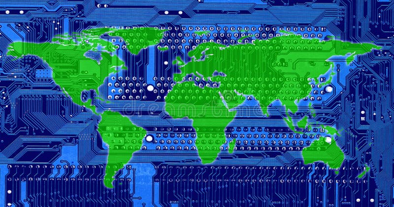 Conceptual Technology Image of Computer Circuit Board and World Stock ...