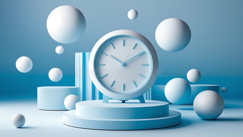 Conceptual Time Art 3D Clock with Spheres and Geometric Shapes Stock ...