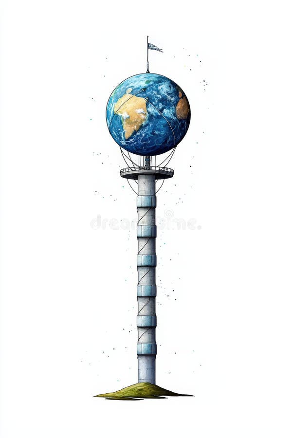 Conceptual Tower with Earth Globe on Top Stock Illustration ...