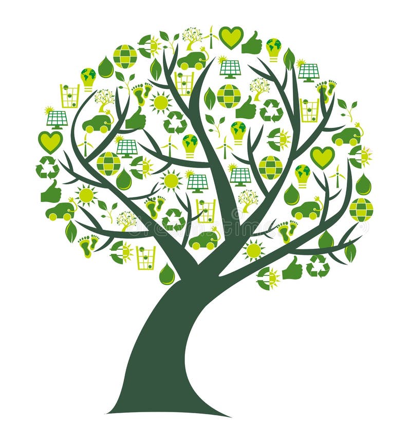 Conceptual Tree with Bio Eco and Environmental Symbols and Icons Stock ...