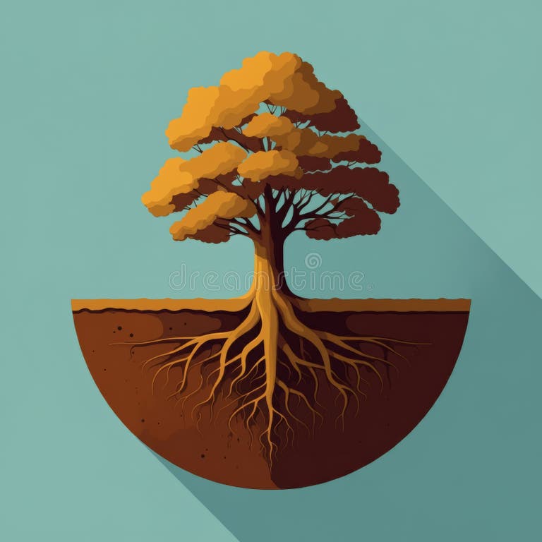 Conceptual Tree Illustration with Deep Roots and Cross-section Soil ...