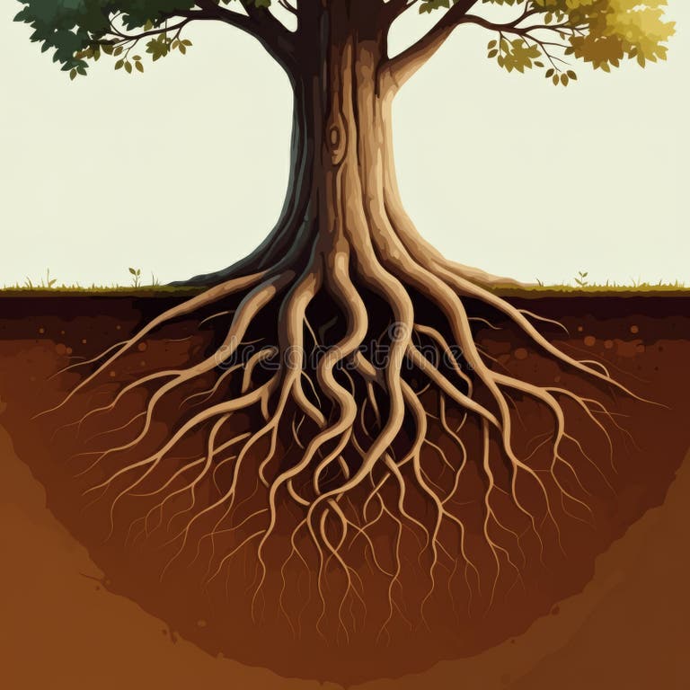 Conceptual Tree Illustration with Deep Roots and Cross-section Soil ...