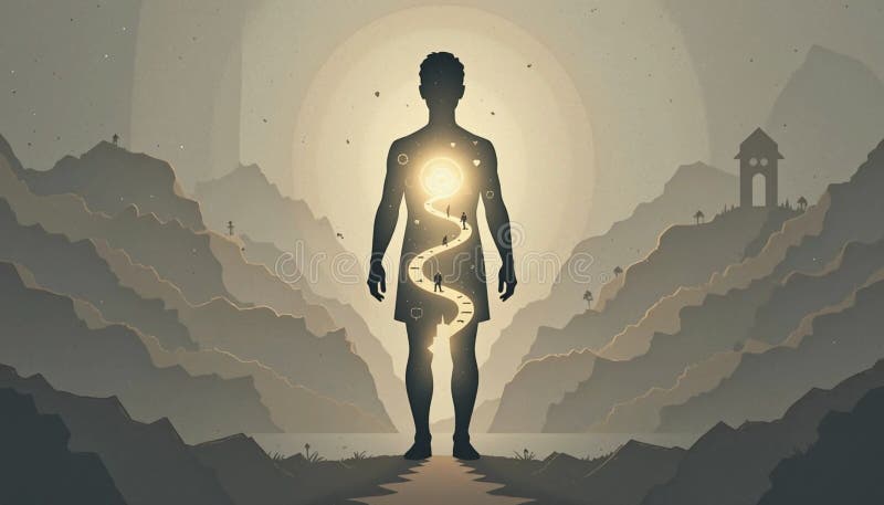 Symbolic Inner Journey: Winding Path within a Human Silhouette Stock ...