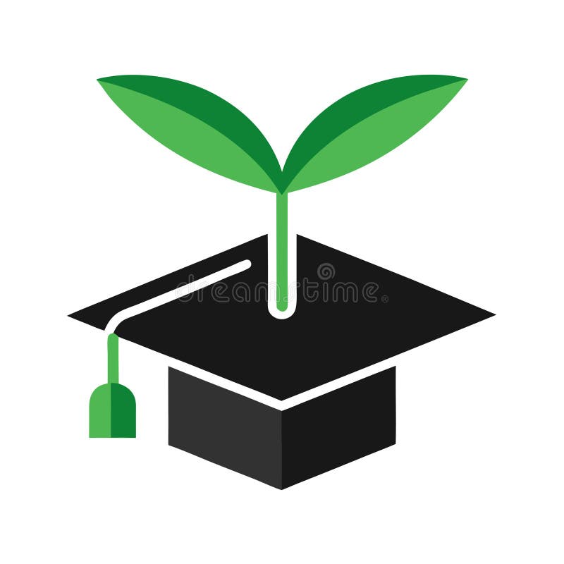 Education Growth: Graduation Cap with Sprout Symbolizing Learning and ...